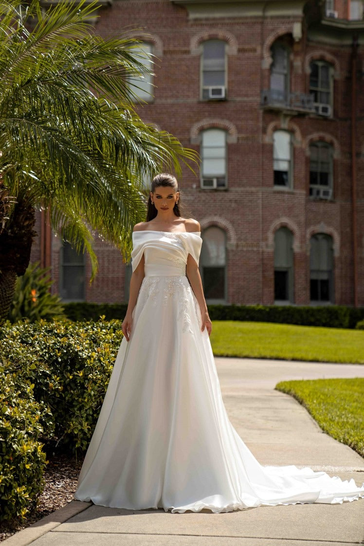 Organza Minimalist Wedding Dress with Asymmetric Straps & Draped Bodice ...