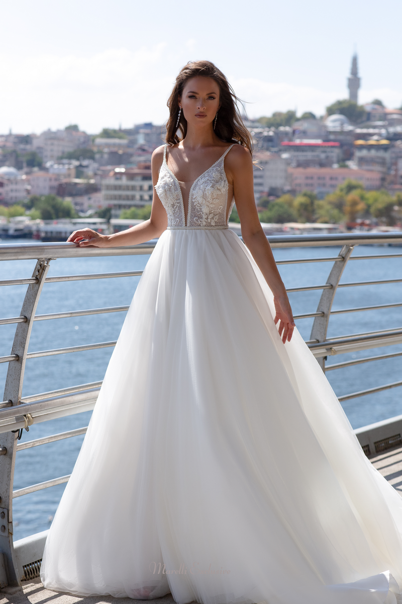 Hand-Made-Neck, Sleeveless, Open Back, Fluffy Train – Marelli Exclusive